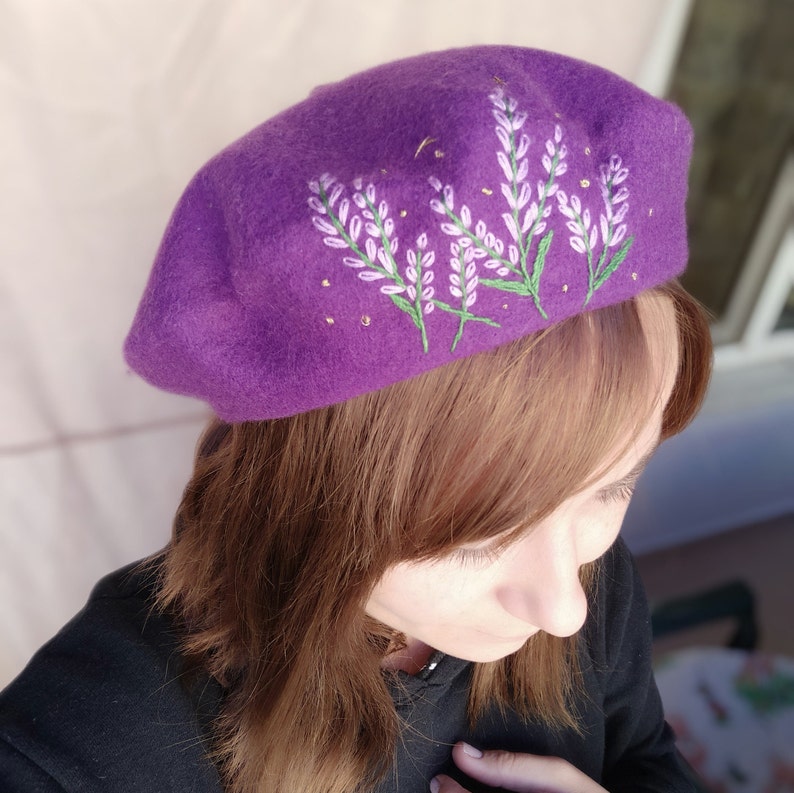 Purple Wool French Beret Hand Embroidered 100% Wool Beret - Etsy