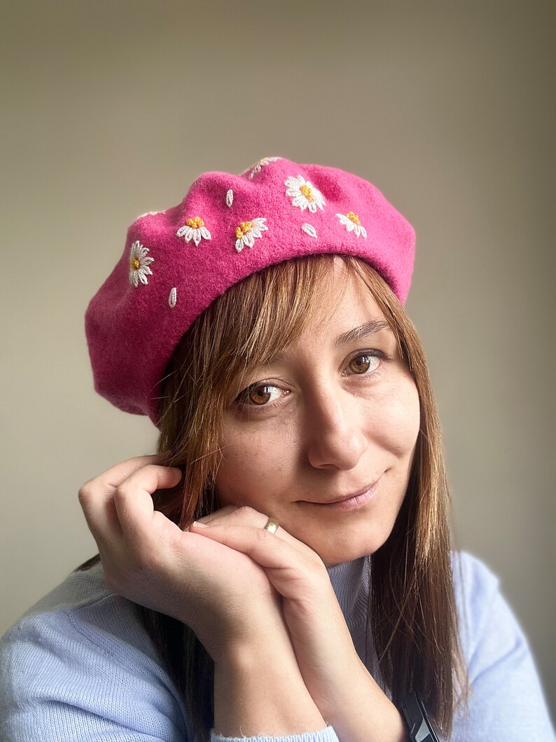 Hand Embroidered Wool French Beret: Floral Winter Hat - Etsy