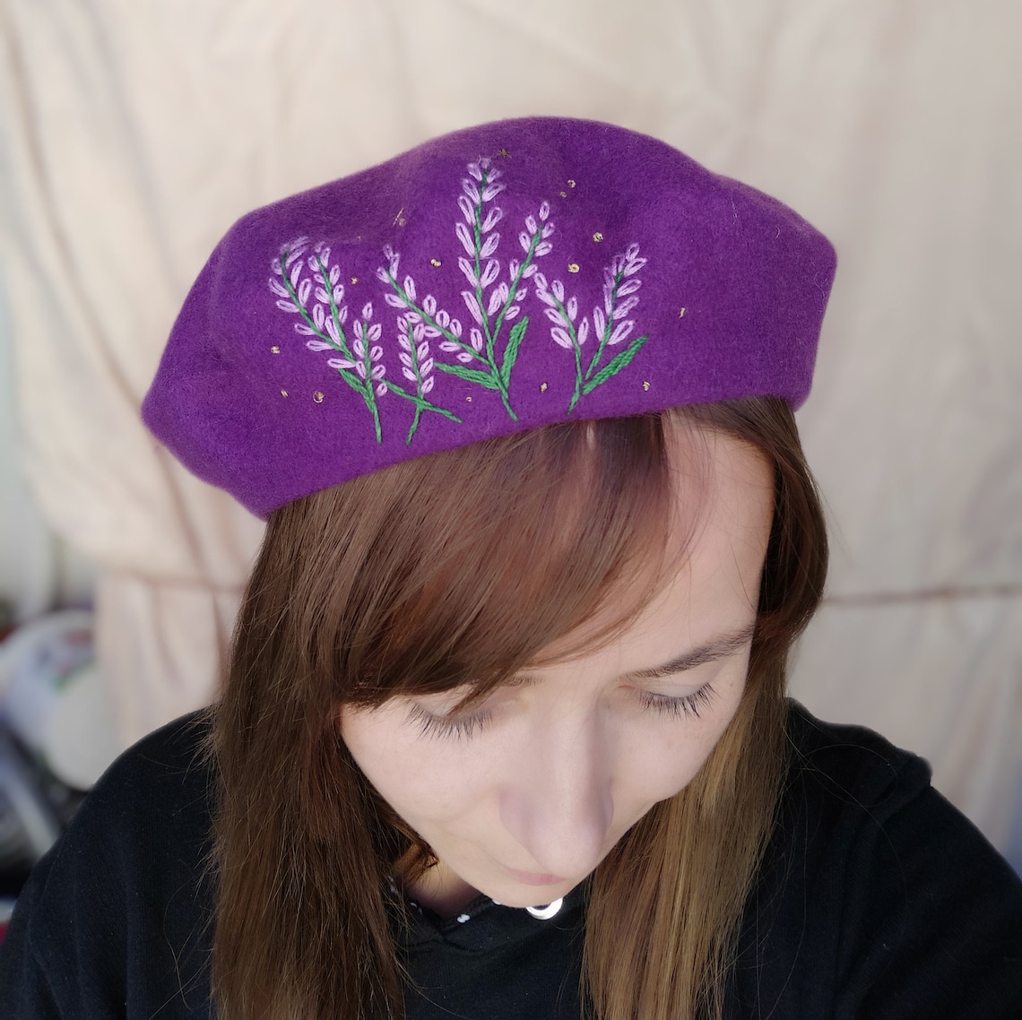 Purple Wool French Beret Hand Embroidered 100% Wool Beret - Etsy