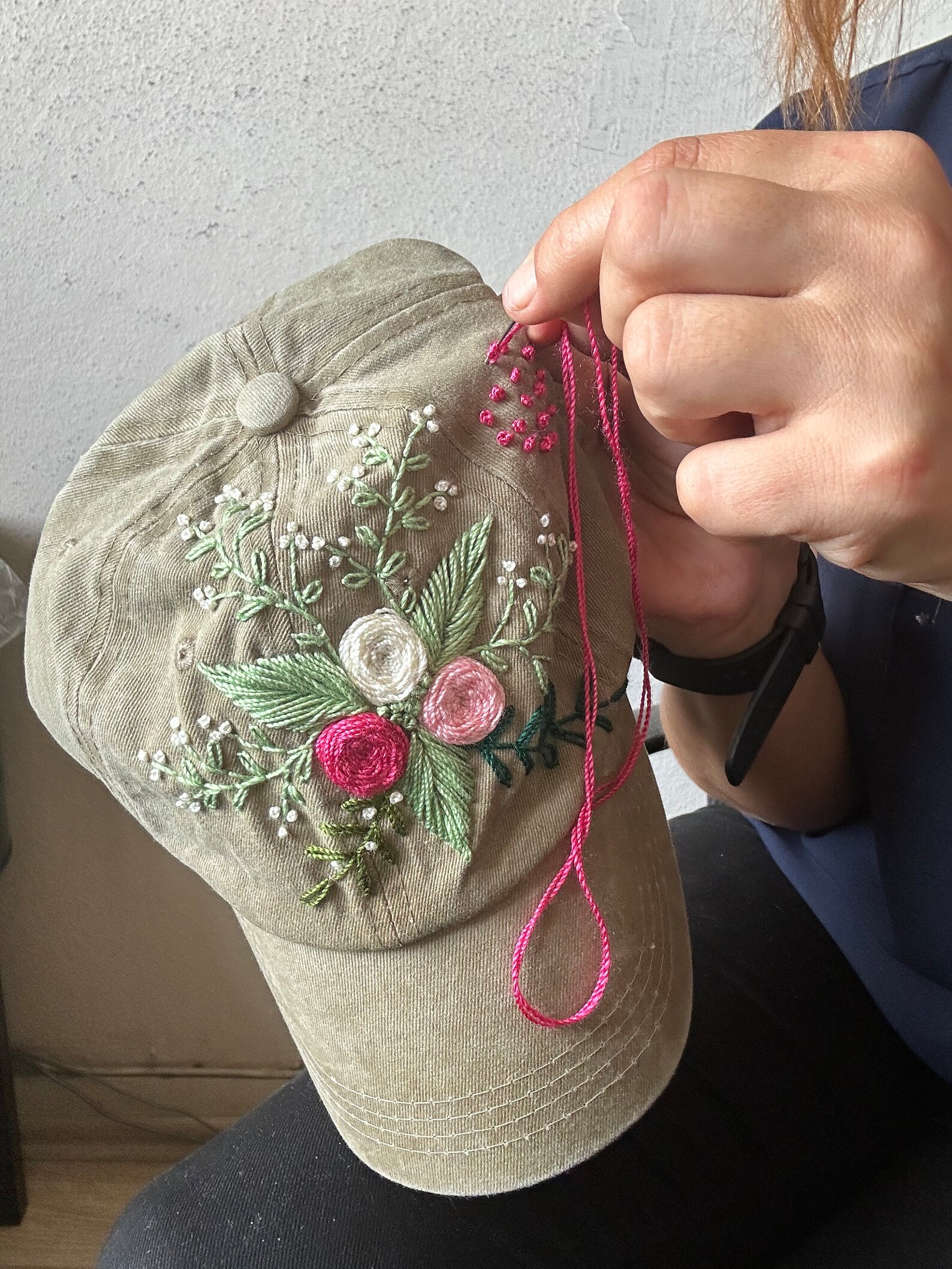 Light Green Baseball Cap Summer Hat Floral Embroidered Denim - Etsy