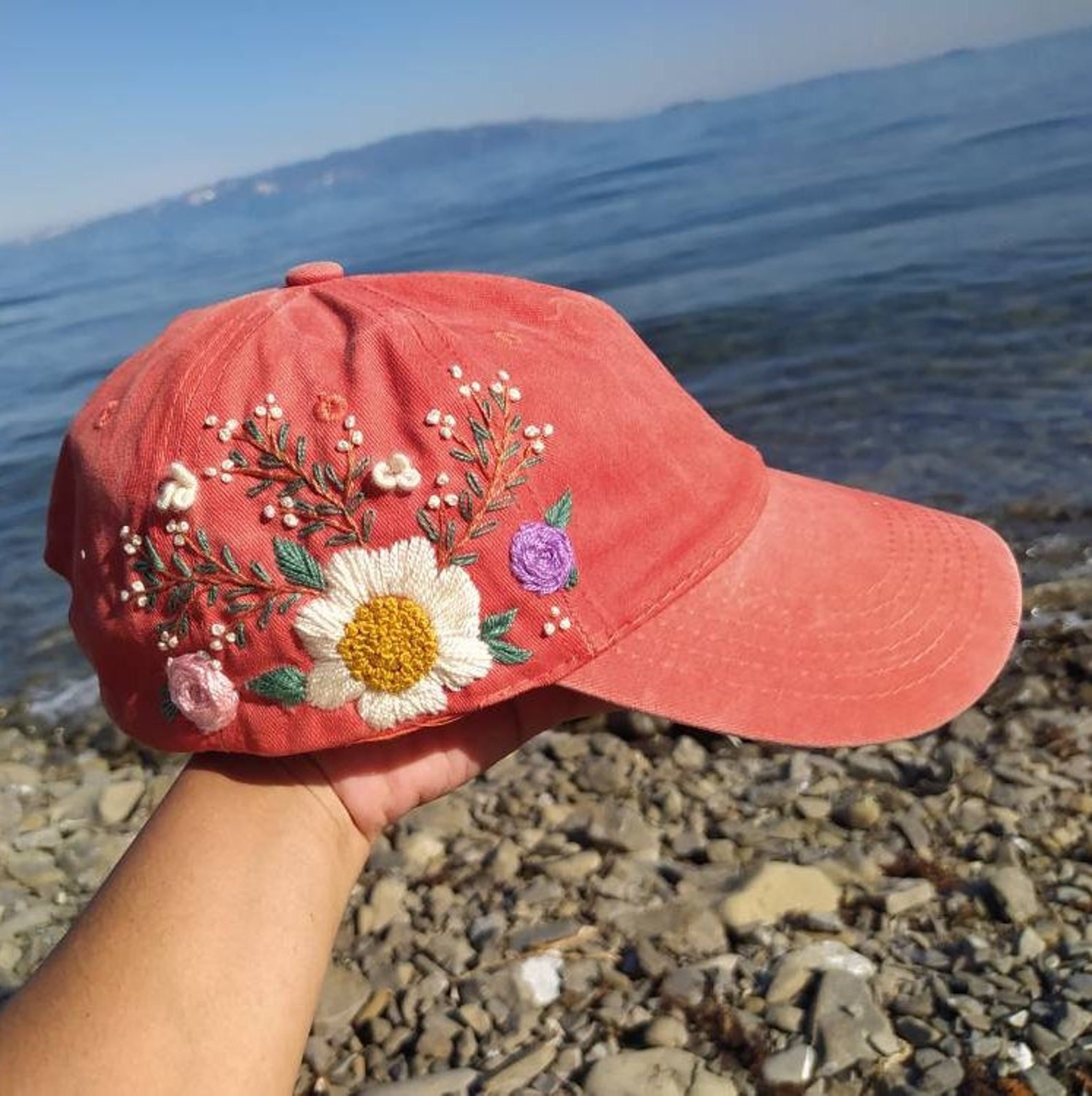 Hand Embroidered Baseball Cap Floral Embroidered Denim Cap - Etsy