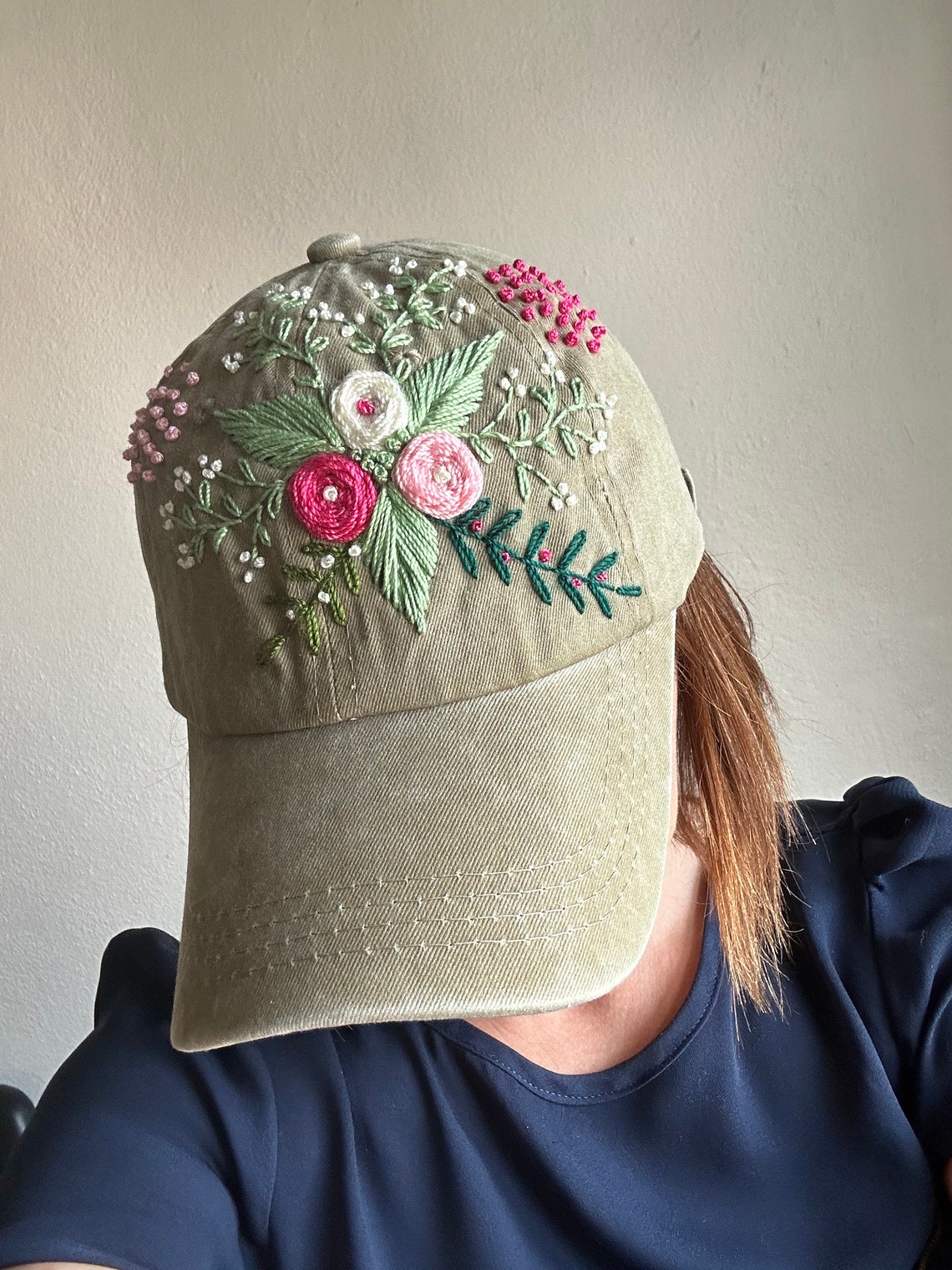 Light Green Baseball Cap Summer Hat Floral Embroidered Denim - Etsy