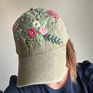 Light Green Baseball Cap, Summer Hat, Floral Embroidered Denim Cap ...
