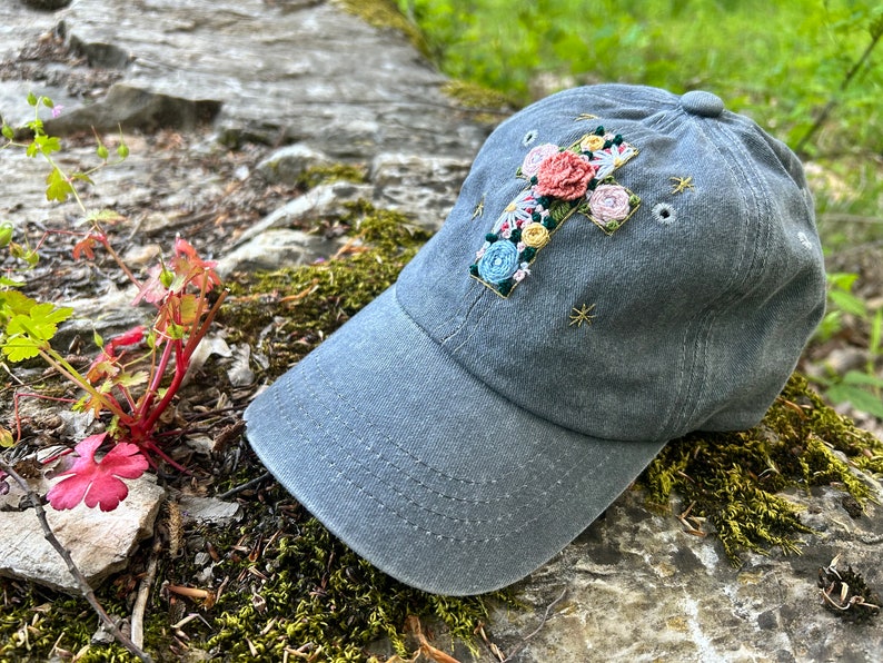 Hand Embroidered Baseball Cap Cross Pattern Hat Cross Floral - Etsy