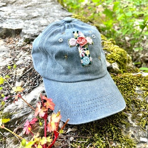 Hand Embroidered Baseball Cap, Cross Pattern Hat, Cross Floral ...