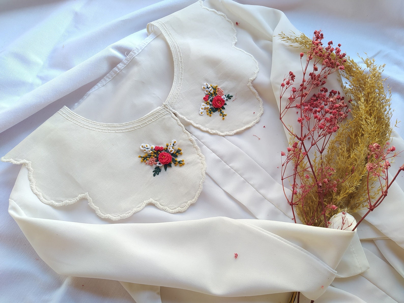 Hand Embroidered Detachable Collar, Cotton Collar, Patterned Cream ...