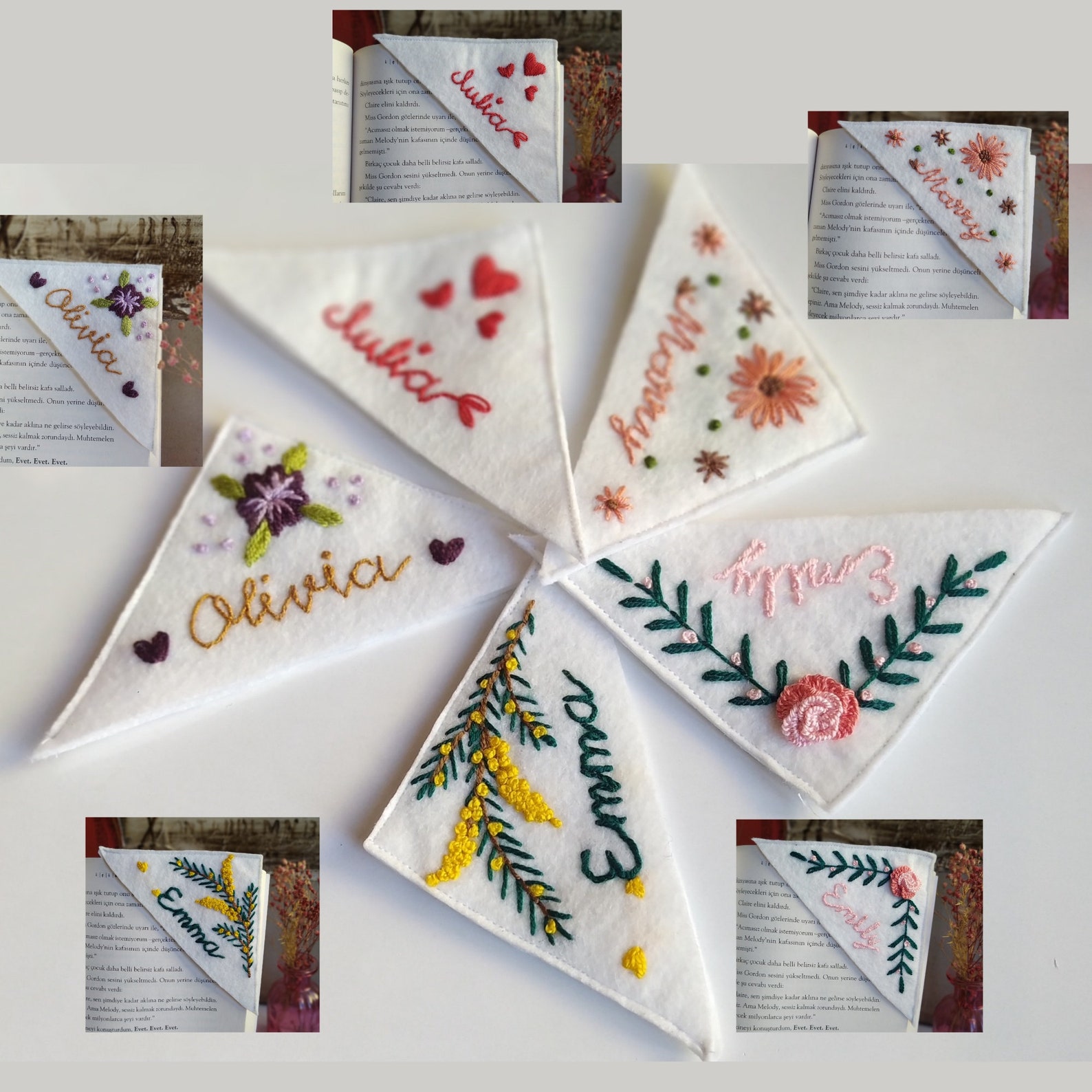 Bookmarks Personalized Hand Embroidered Corner Bookmark Felt - Etsy