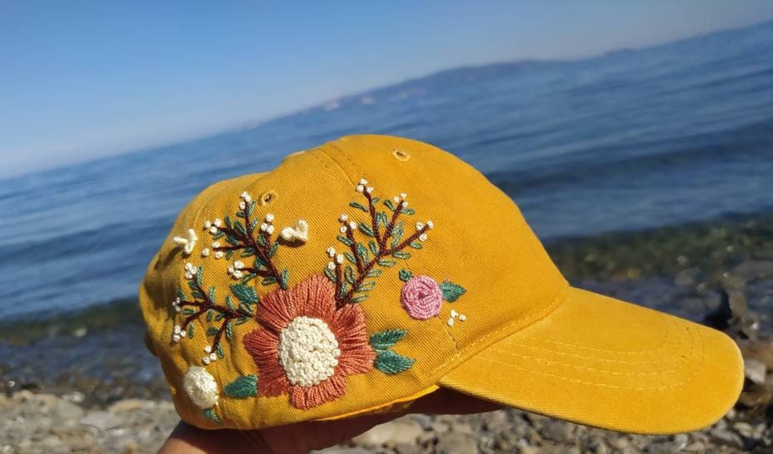 Hand Embroidered Baseball Cap Floral Embroidered Denim Cap - Etsy
