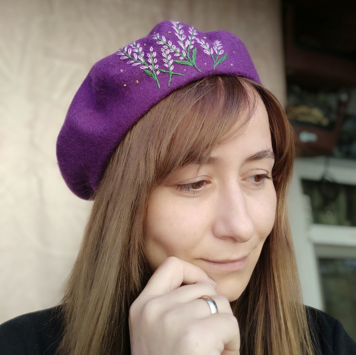Purple Wool French Beret Hand Embroidered 100% Wool Beret - Etsy