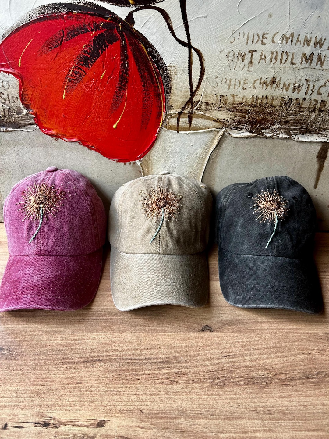 Baseball Cap, Dandelion Embroidered Denim Cap, Vintage Hat for Women ...