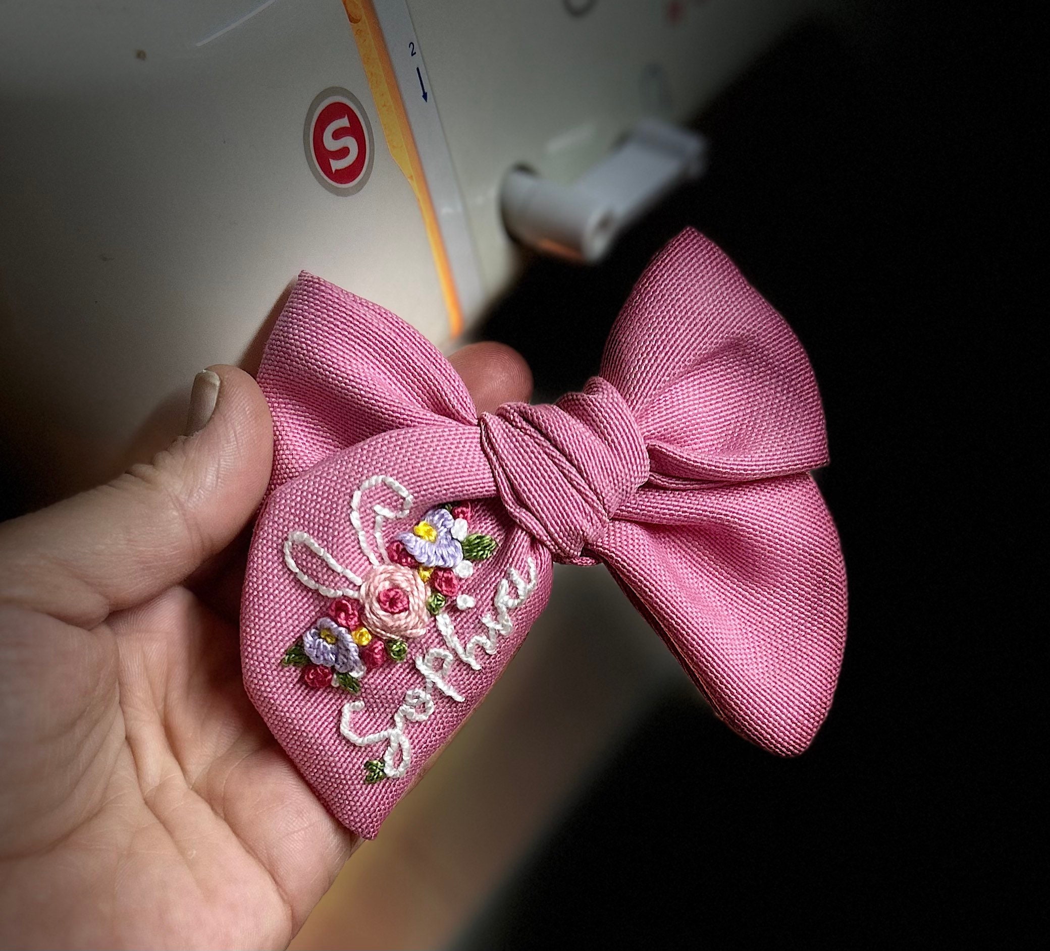 Easter Name Bow, Baptism Name Bow, Hand Embroidered Bow, Bow for Baby ...