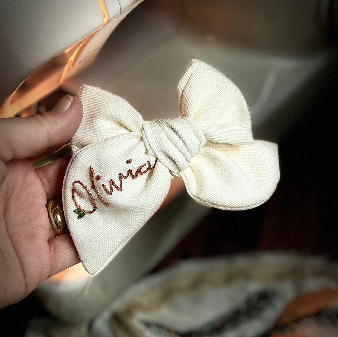 Easter Name Bow, Baptism Name Bow, Hand Embroidered Bow, Bow for Baby ...