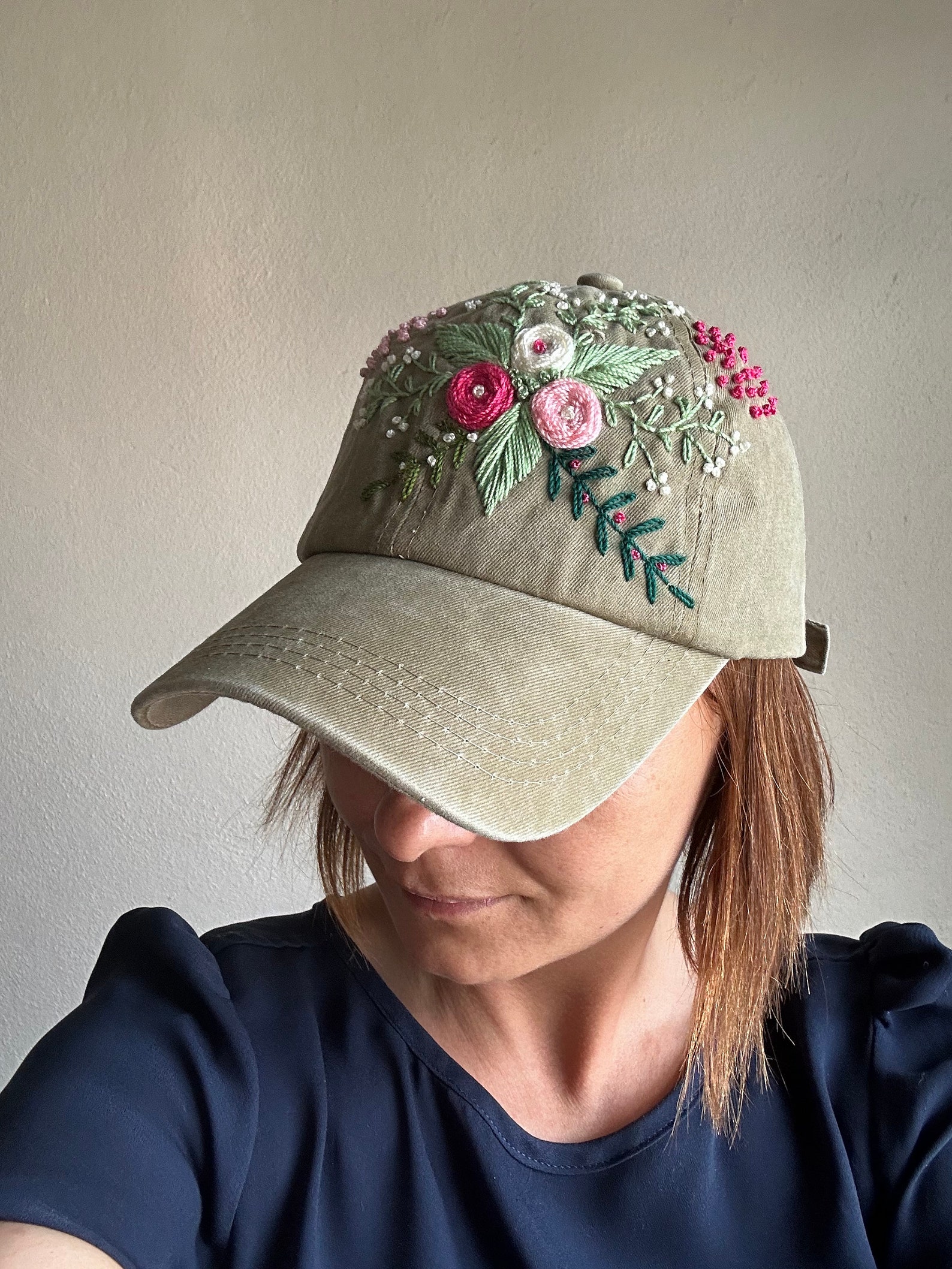 Light Green Baseball Cap Summer Hat Floral Embroidered Denim - Etsy
