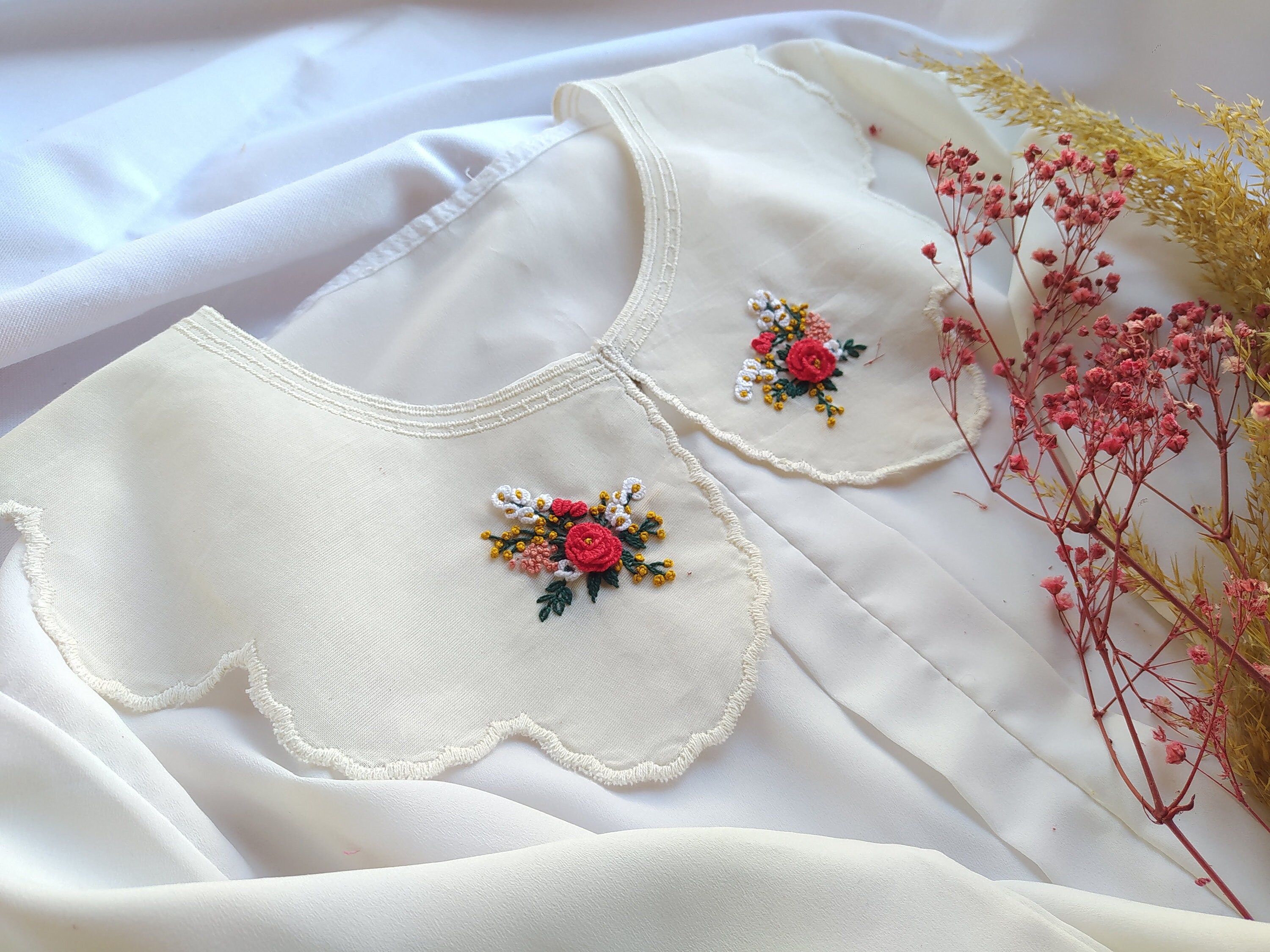 Hand Embroidered Detachable Collar, Cotton Collar, Patterned Cream ...