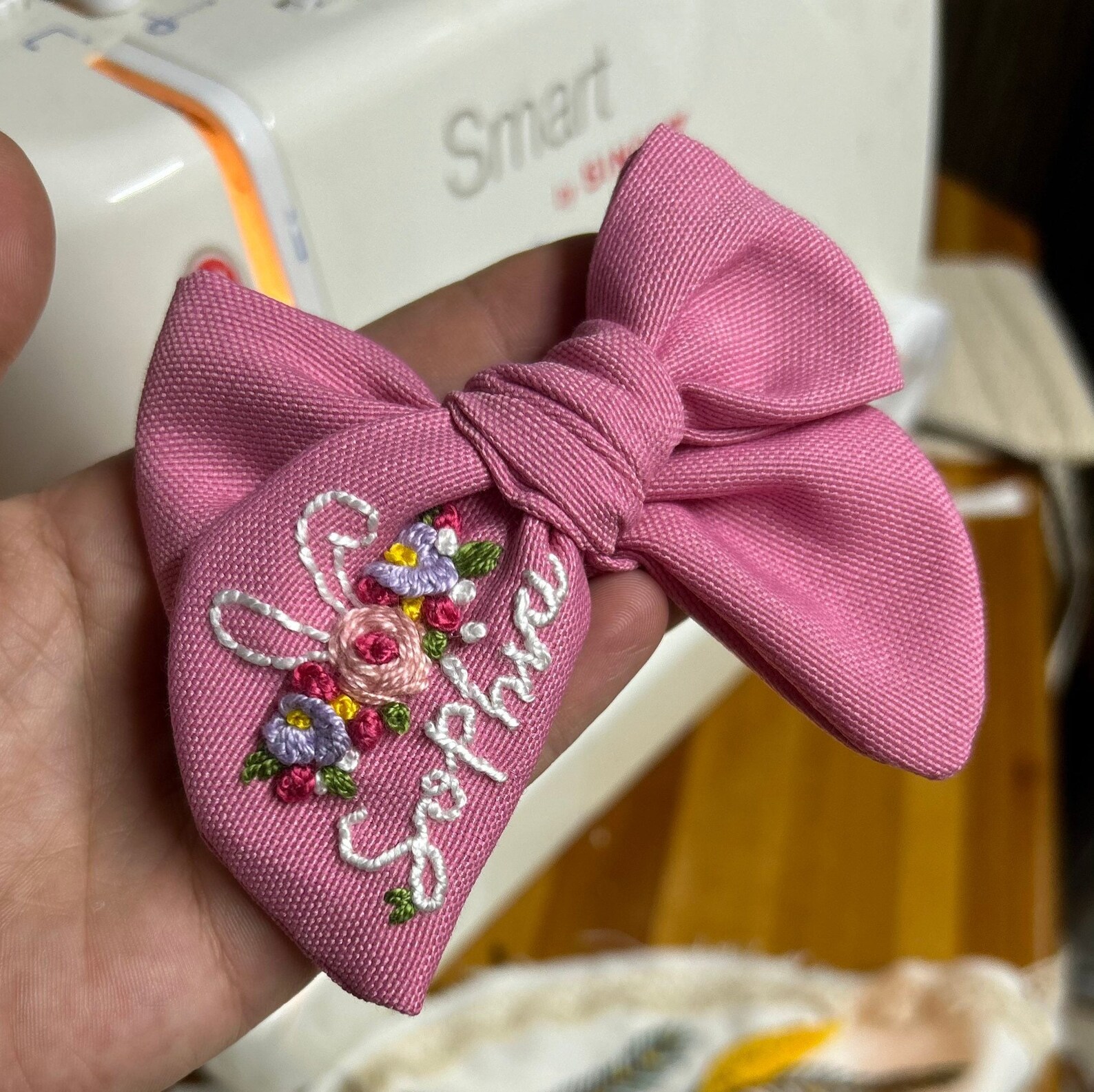 Easter Name Bow, Baptism Name Bow, Hand Embroidered Bow, Bow for Baby ...