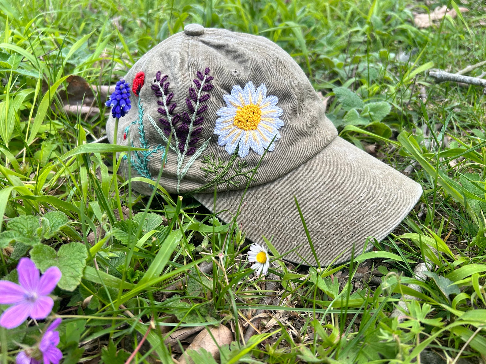 Hand Embroidered Baseball Cap Summer Hat Floral Embroidered - Etsy