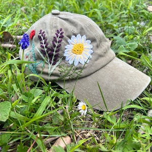 Hand Embroidered Baseball Cap, Summer Hat, Floral Embroidered Denim Cap ...