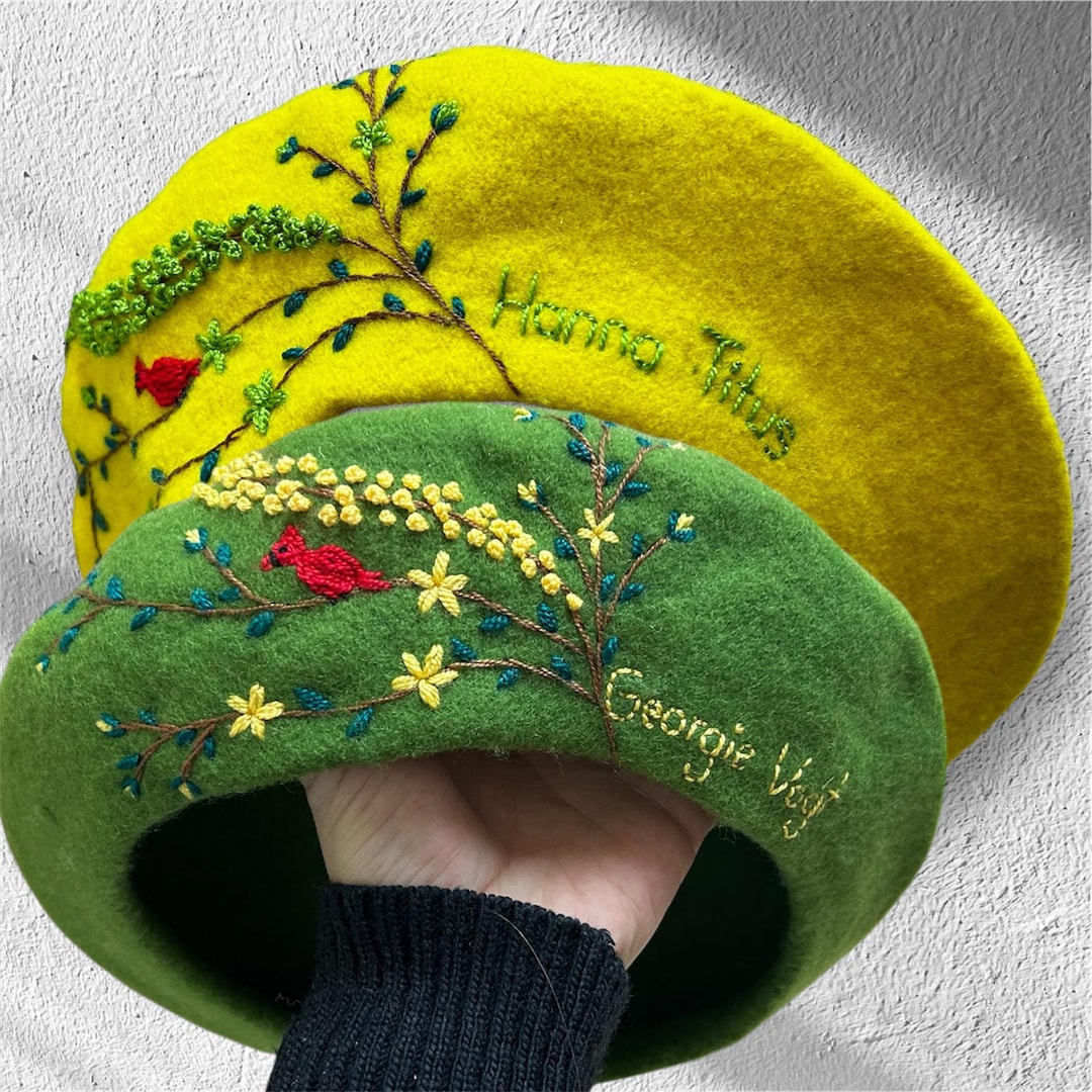 Custom Embroidered Wool Beret: Cardinal Bird, Personalized French Style ...