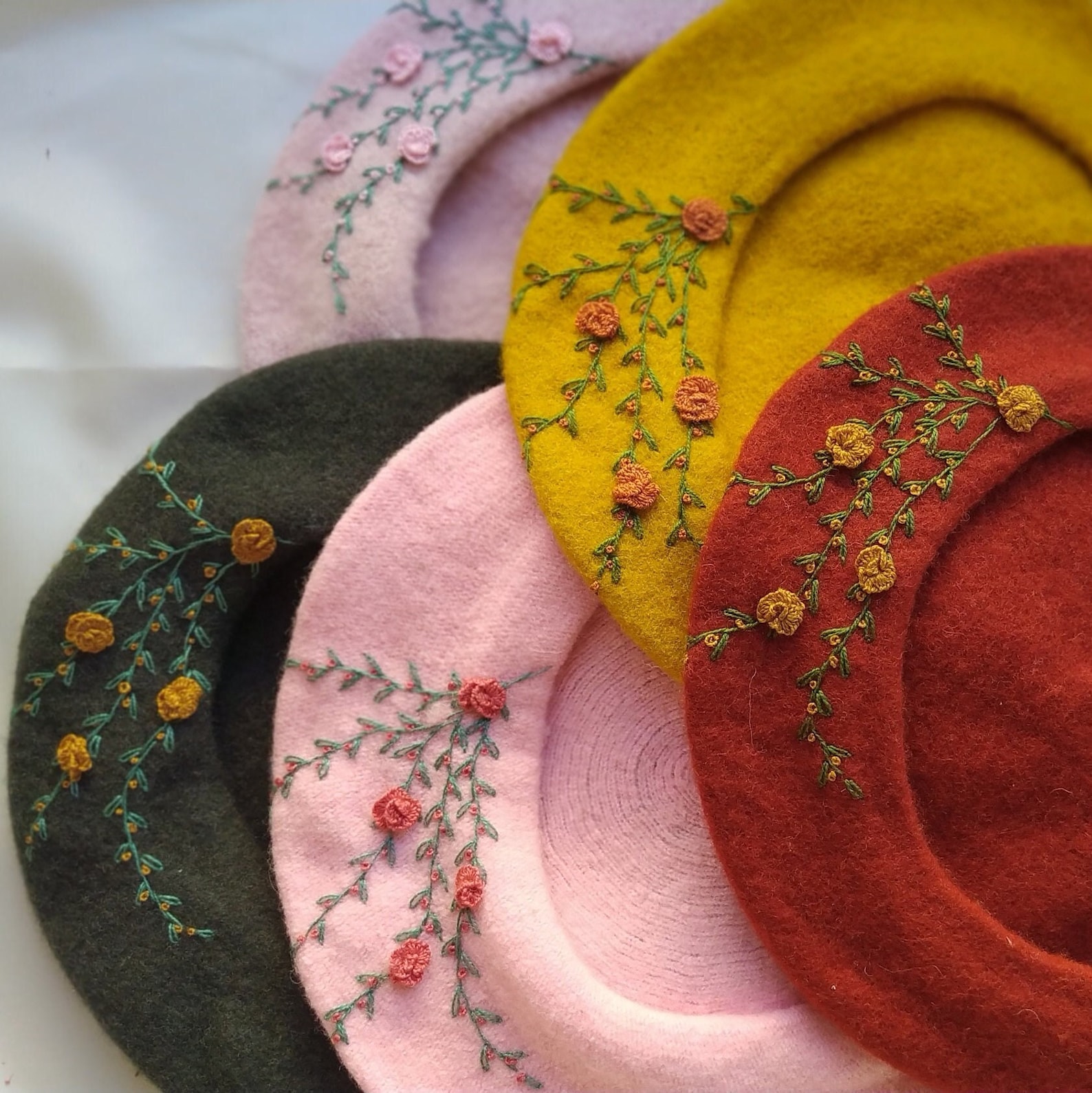 Vintage Wool French Beret: Hand Embroidered Floral Winter Hat - Etsy