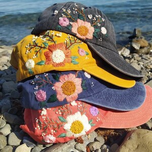 Hand Embroidered Baseball Cap, Floral Embroidered Denim Cap, Vintage ...