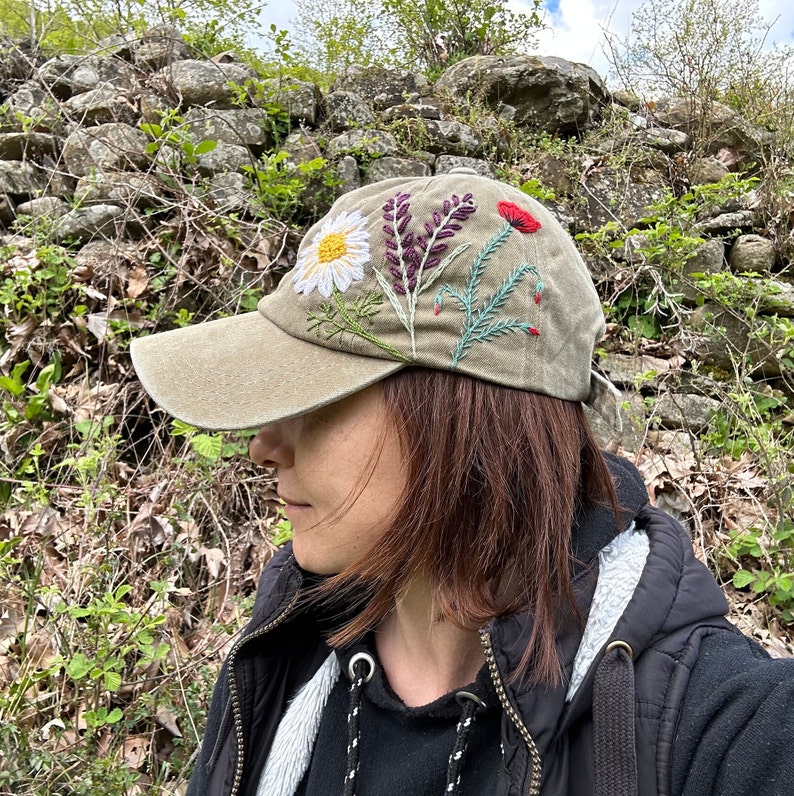 Hand Embroidered Baseball Cap Summer Hat Floral Embroidered - Etsy