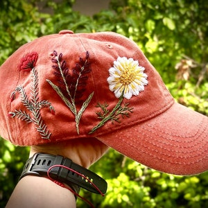 Hand Embroidered Baseball Cap, Summer Hat, Floral Embroidered Denim Cap ...