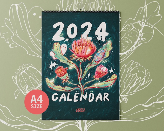 2024 Calendar A4 Spiral Calendar Handdrawn Ghost Illustration - Etsy