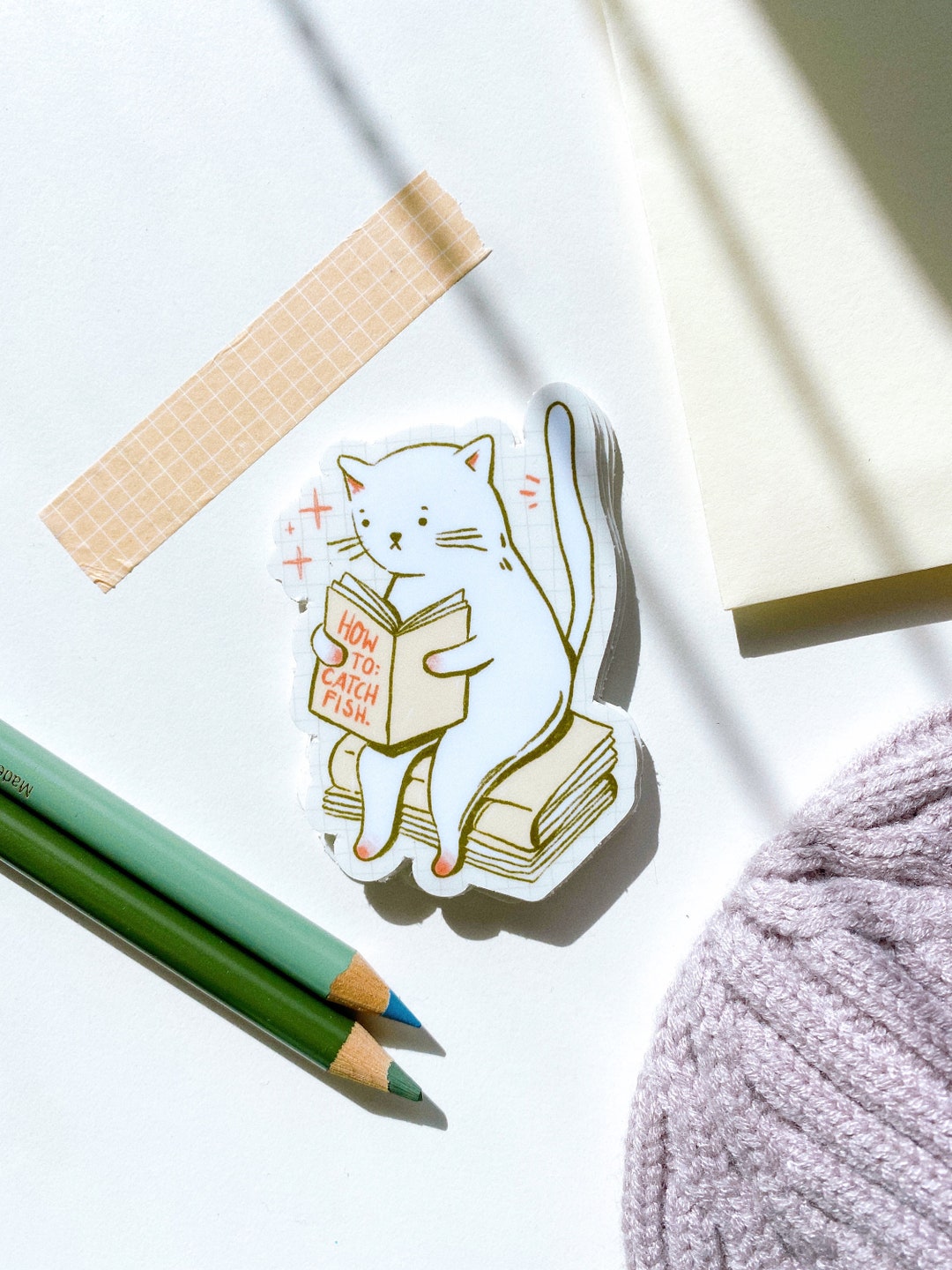 Reading Cat Matte Vinyl Sticker | Cute Animal Sticker | High Quality ...