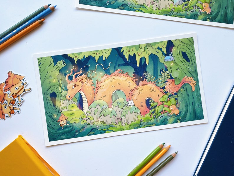 Forest Dragon Art Print | Nature Fantasy Print | Fantasy Dragon ...