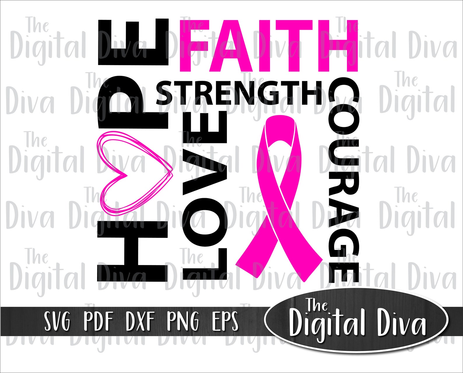 Faith hope love strength courage svg breast cancer awareness | Etsy