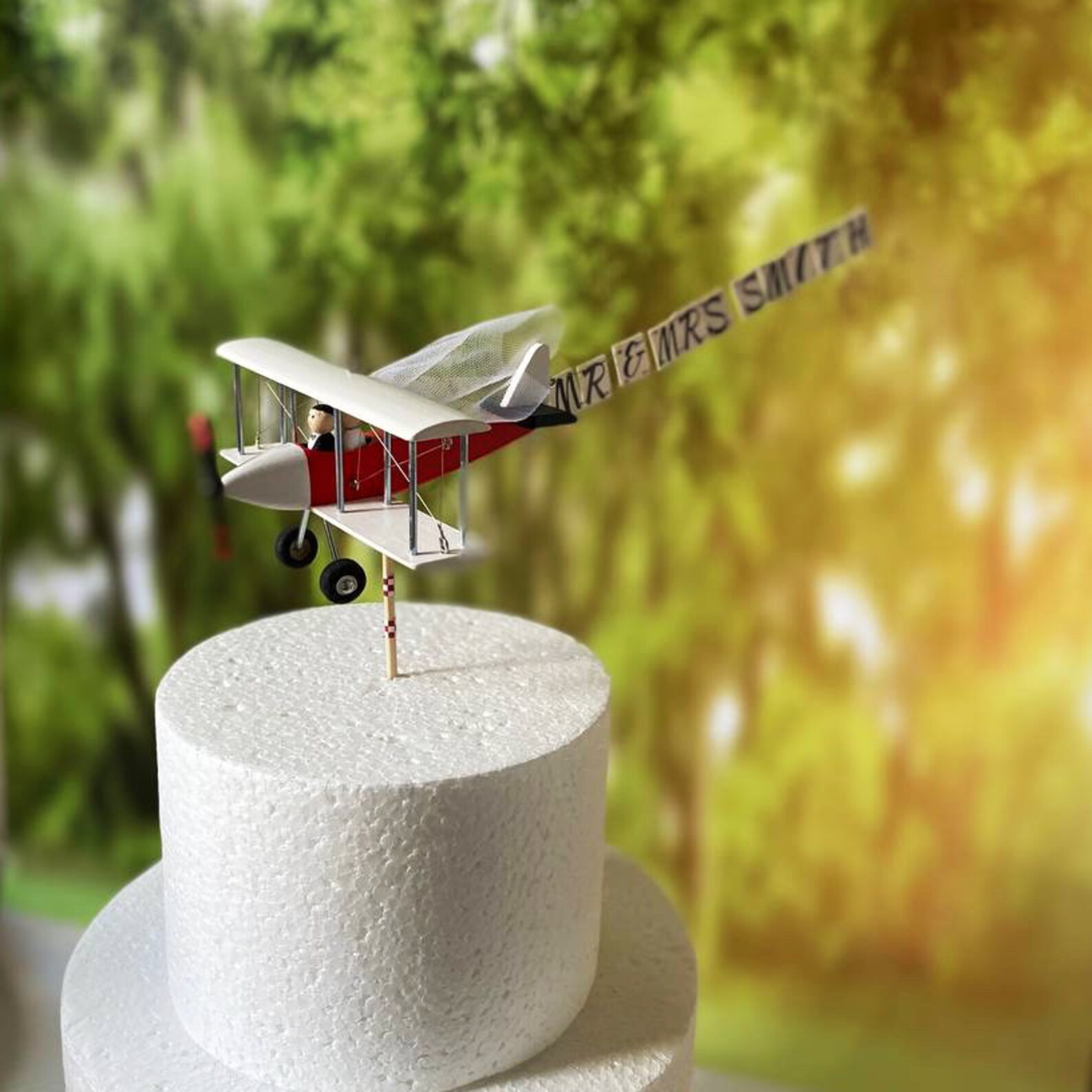 Airplane Wedding Cake Topper With Custom Banner Mr. & Mrs. | Etsy