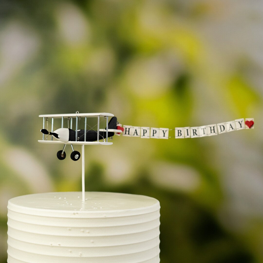 Happy Birthday Airplane Cake Topper With Happy Birthday Banner or Any ...