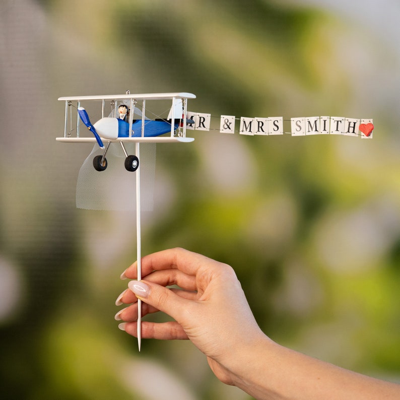 Airplane Wedding Cake Topper With Custom Mr. & Mrs. Banner - Etsy