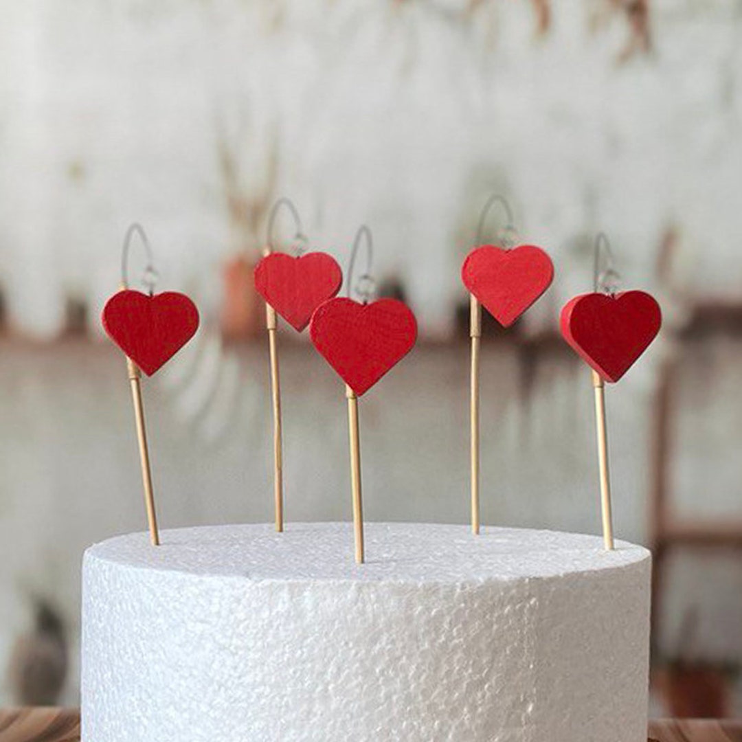 Topper de pastel del día de San Valentín. Juego de corazones de madera ...
