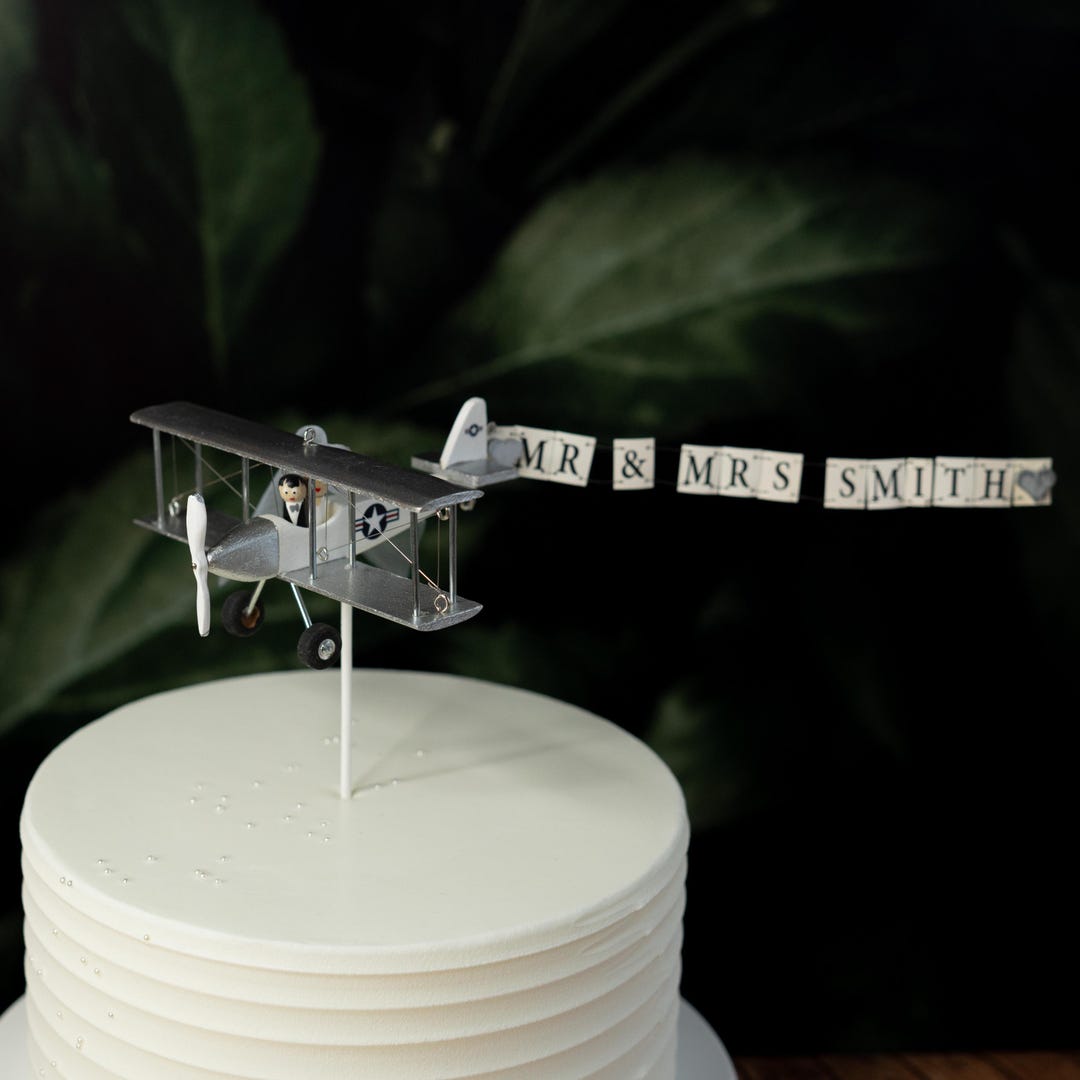Wedding Silver Airplane Cake Topper. Pilot Figurines Bride and Groom ...