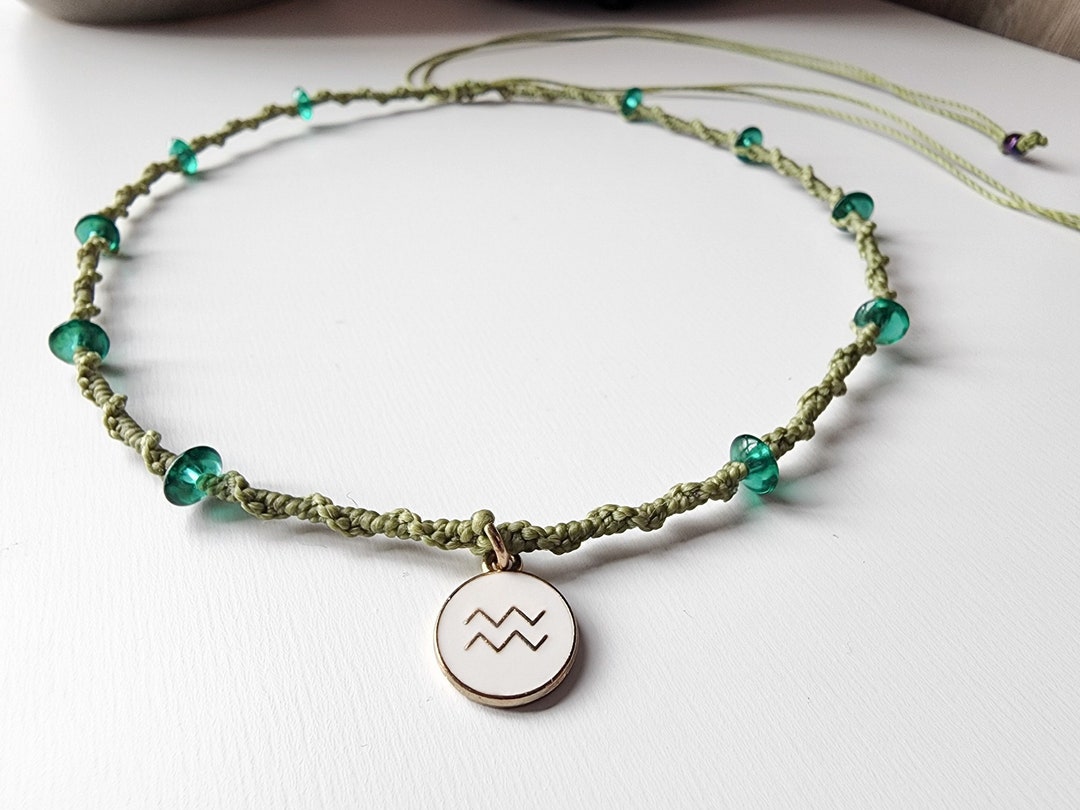 Aquarius Adjustable Zodiac Choker, Micro Macrame Beaded Astrology ...