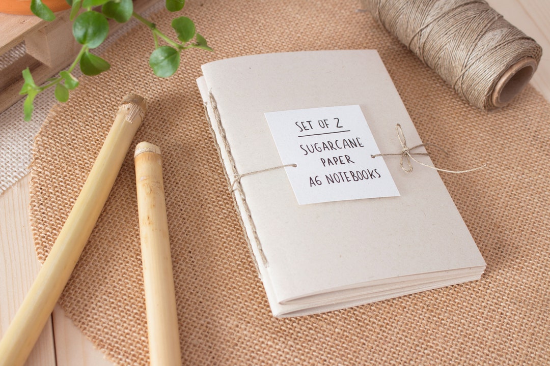Rustic Mini Notebook Made From Sugarcane Paper, Set of 2 Eco-friendly ...