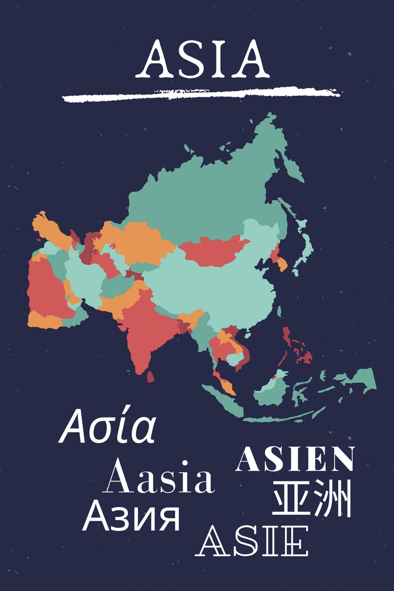 Asia Continents Wallpaper Poster Geschenk Languages - Etsy