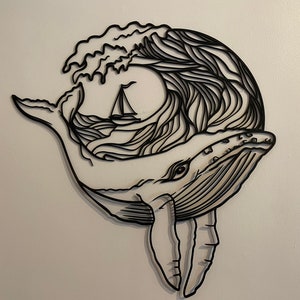 Geometric the Blue Whale and the Wave Designed Wall Art. - Etsy