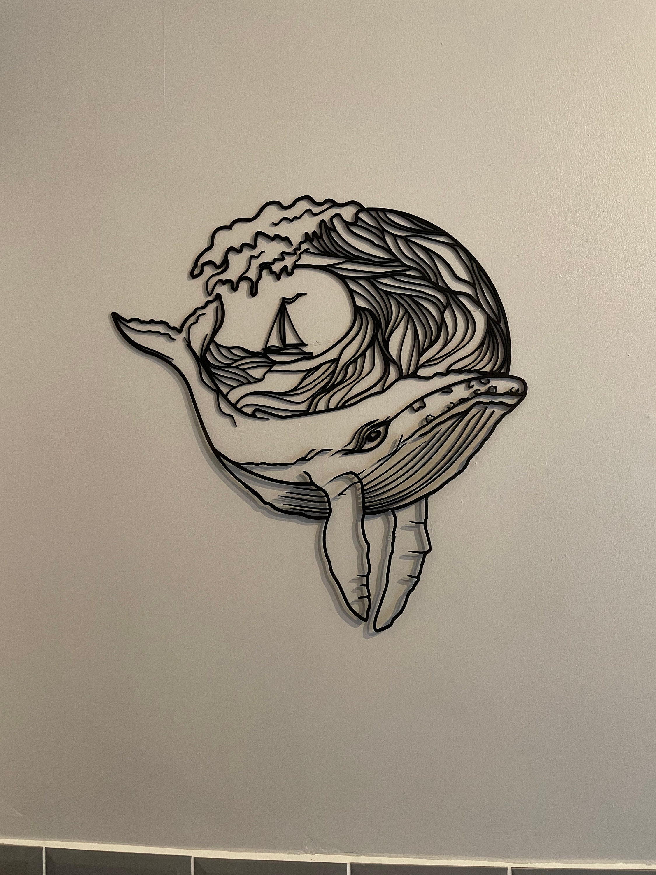 Geometric the Blue Whale and the Wave Designed Wall Art. - Etsy