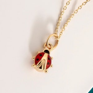 14K Gold Ladybug Pendant, Gold Minimalist Ladybug Pendant, Good Luck ...