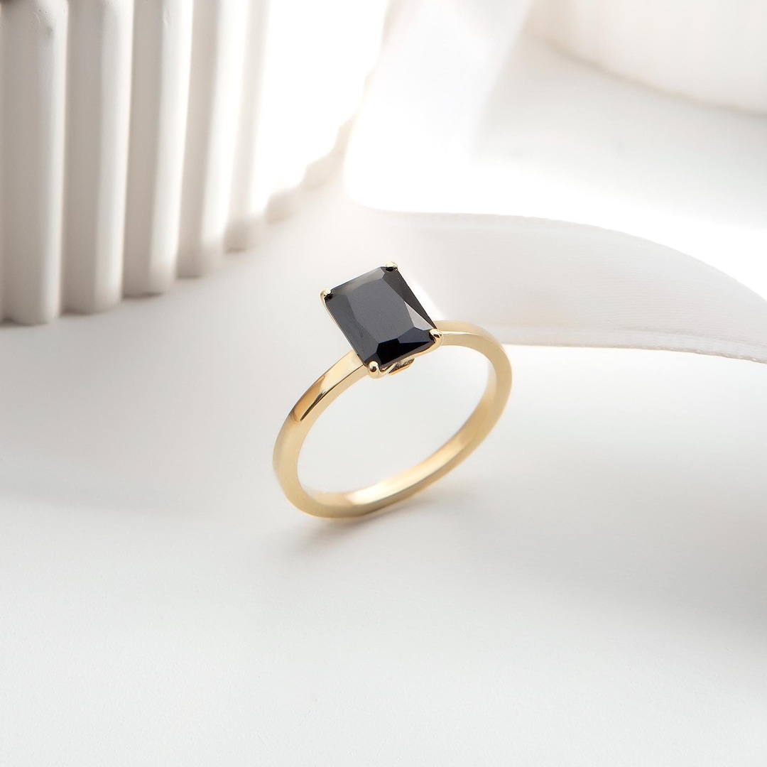 10K 14K 18K Gold Natural Gemstone Onyx Ring, Princess Cut Onyx Ring ...
