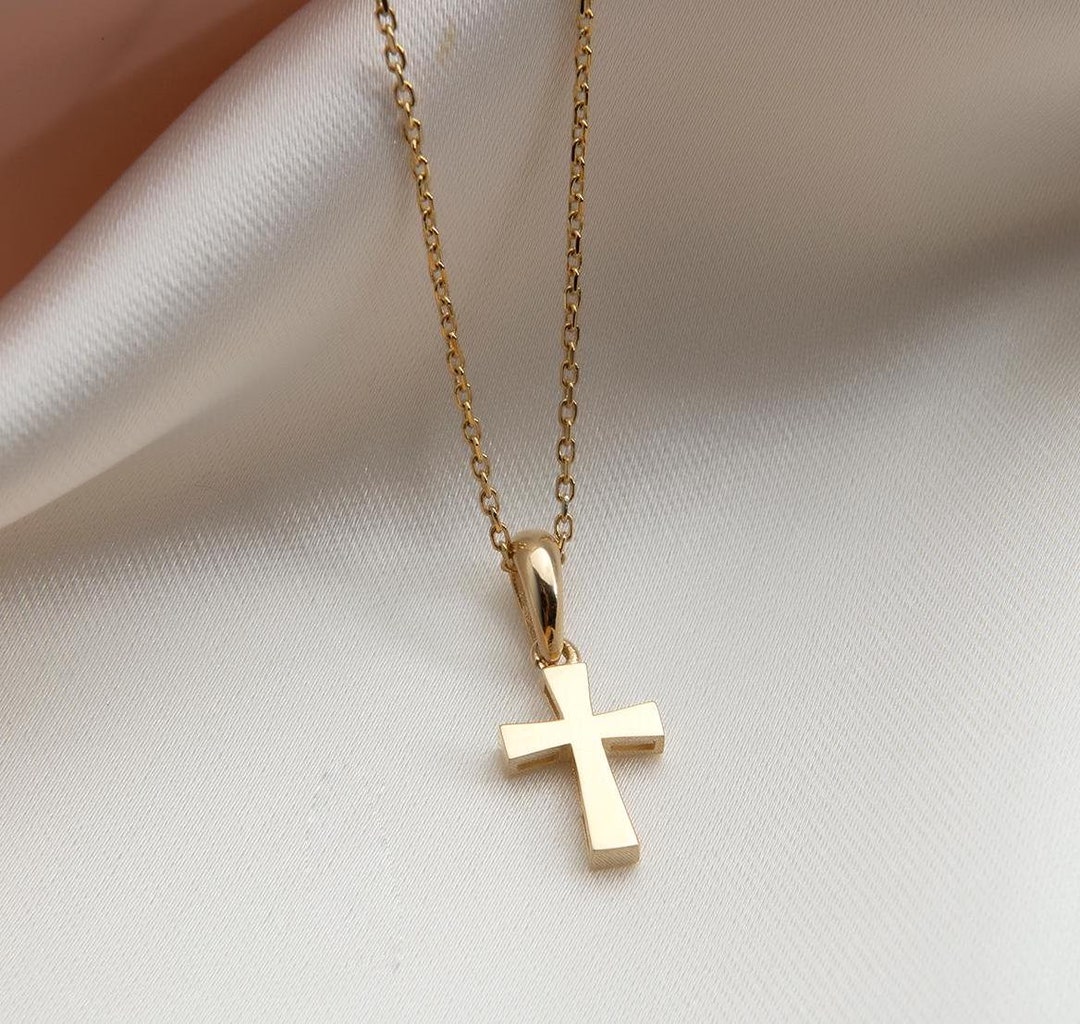 14K Gold Custom Engrave Cross Pendant, Personalized Cross Charm ...