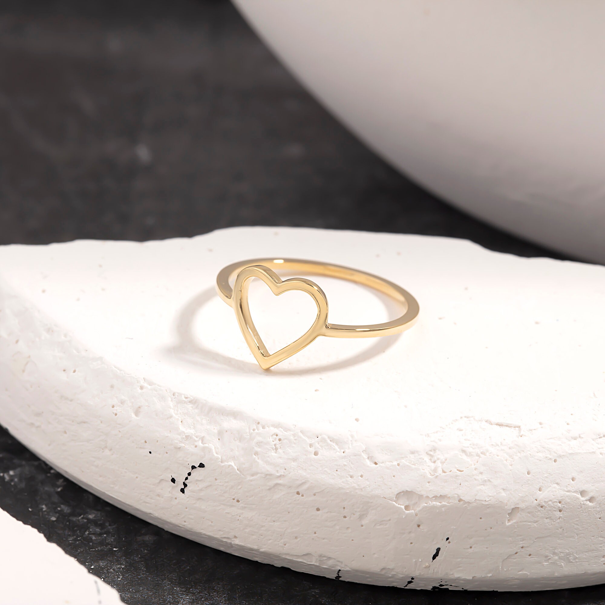 10K,14K,18K Gold Symbol Ring, Gold Signet Ring, Heart Ring, Open Circle ...