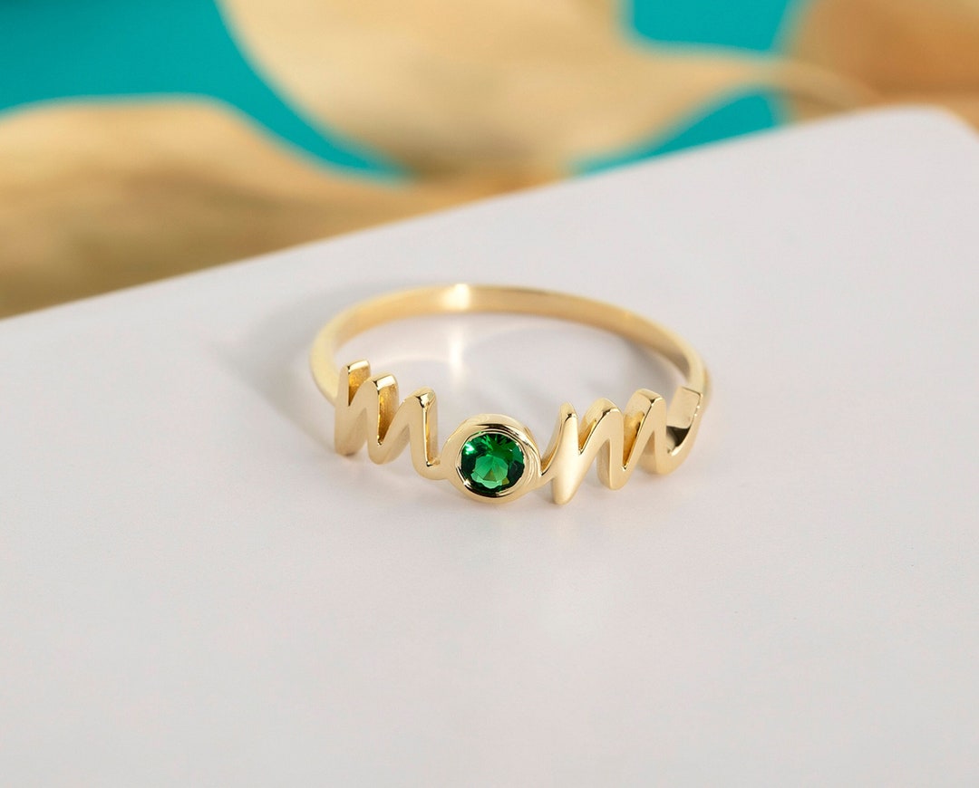 10K,14K,18K Gold Mom Ring, Gold Custom Birthstone Mom Ring, Birthstone ...