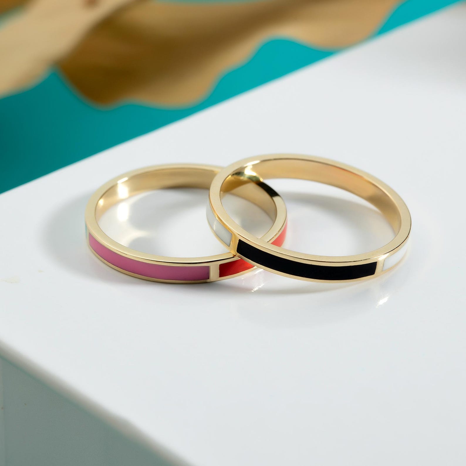 10K 14K 18K Gold Personalized Multicolor Enamel Ring, Enamel Ring ...