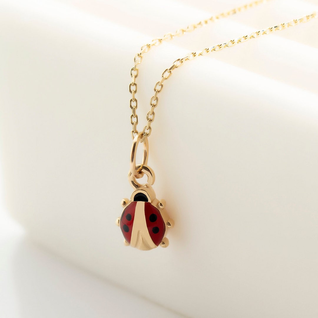 14K Gold Ladybug Pendant, Gold Minimalist Ladybug Pendant, Good Luck ...