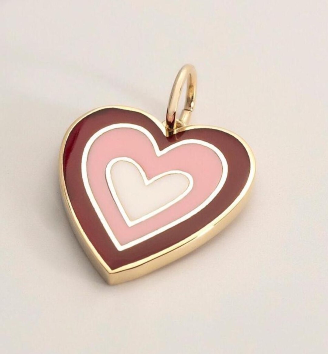 10K 14K 18K Gold Heart Pendant, Enamel Heart Pendant, Girlfriend ...