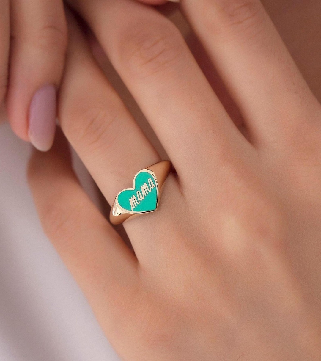 10K,14K,18K Gold Heart Mom Ring, Personalized Mom Ring, Gold Mama Ring ...