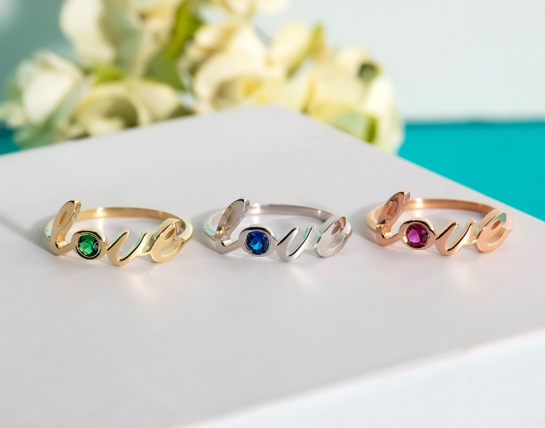 Gold Personalized Birthstone Love Ring, Gold Love Ring, Mother's Day ...